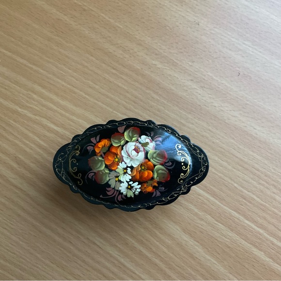 Other | Vintage Russian Lacquer Miniature Jewelry Trinkets Box Flowers ...